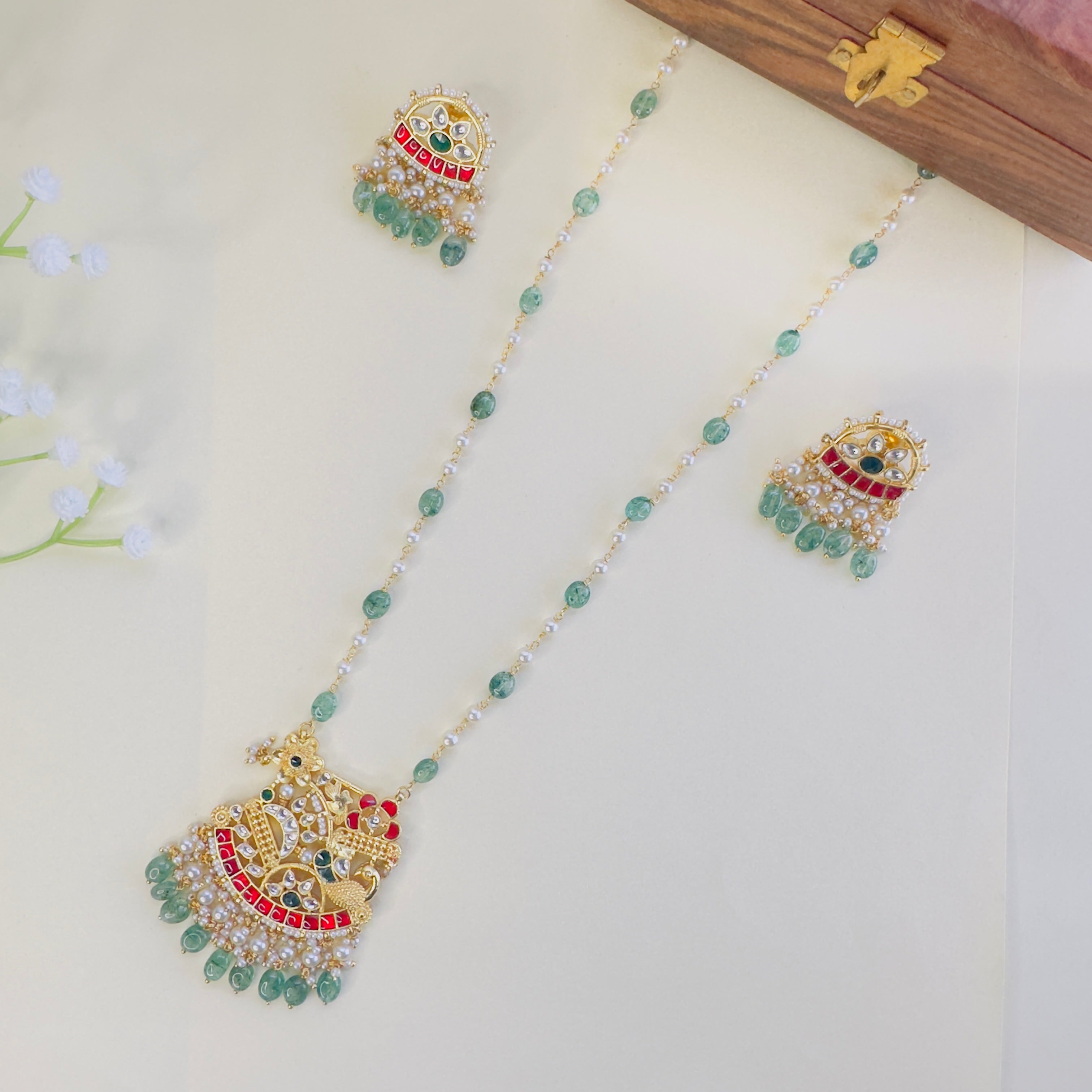 Pachi Kundan Necklace Long Set – Stridhan Pachi Kundan Necklace Long Set – Stridhan