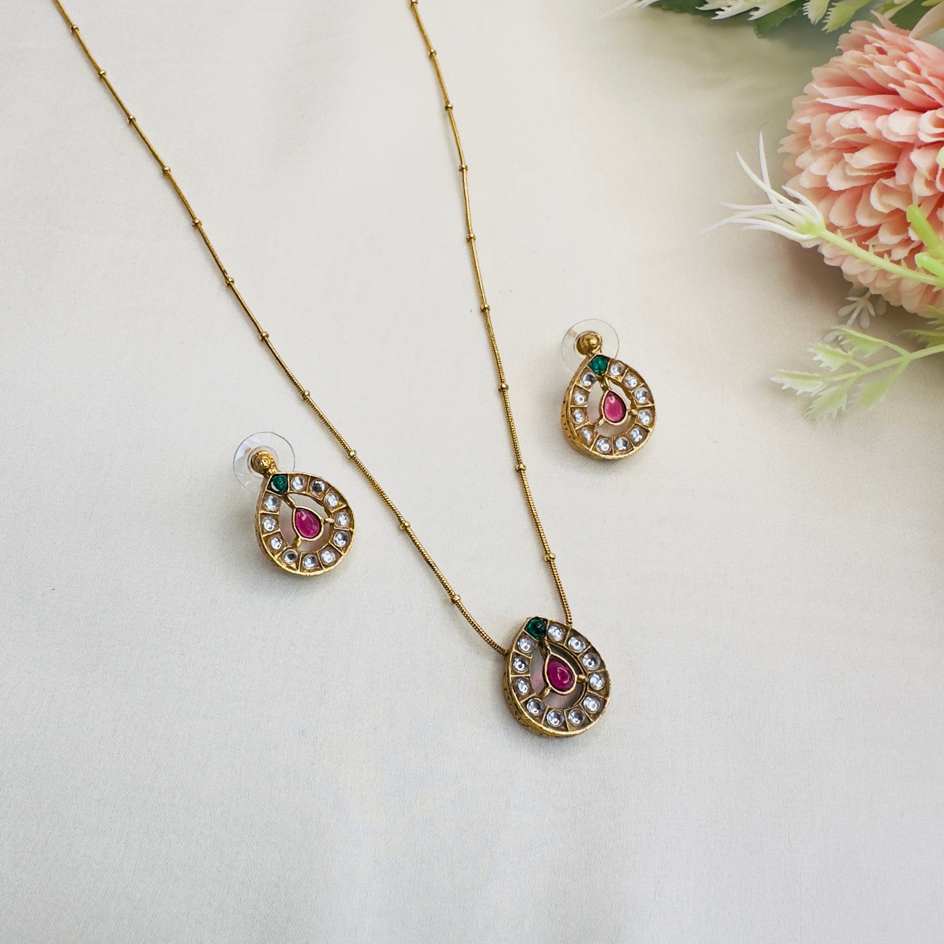 Ruby Chain Pendant Set – Stridhan