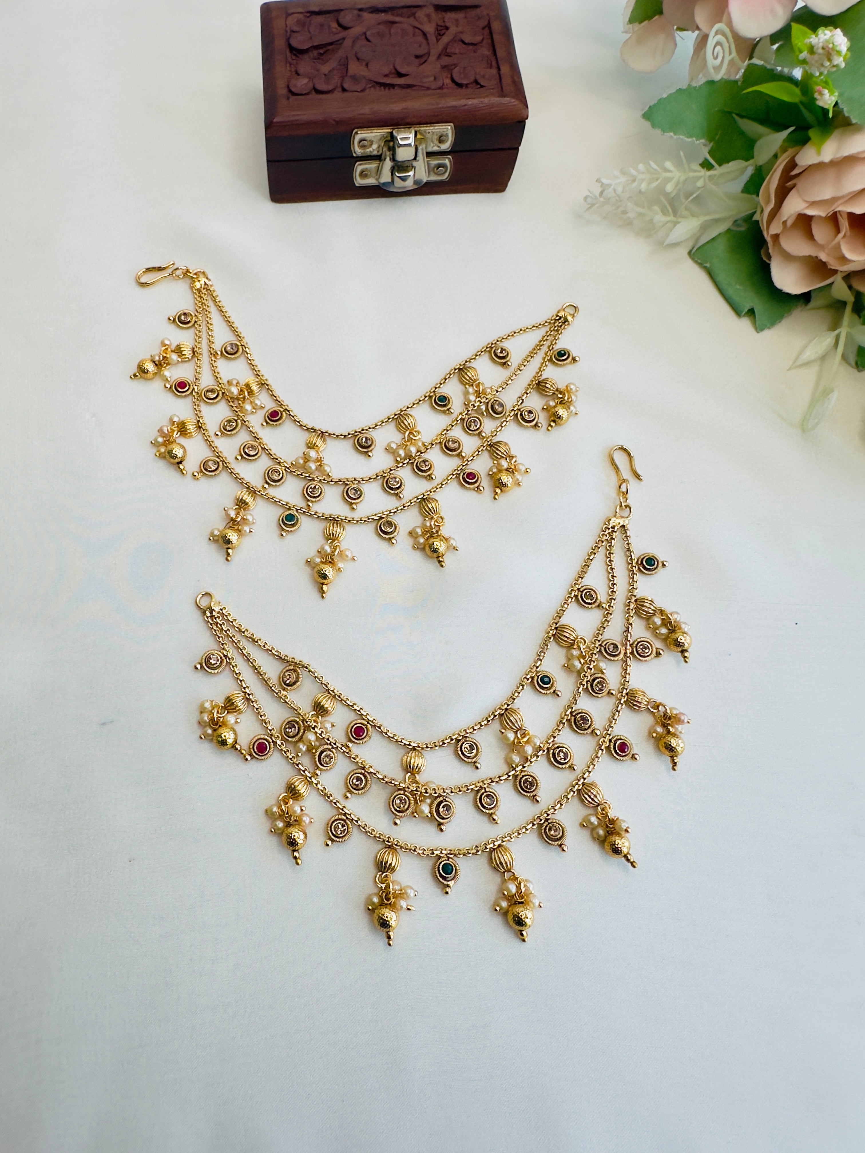 Pearl Stone work Ear Chain – Stridhan